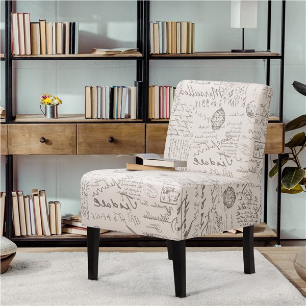 Upholstered Accent Chair With Newspaper Writing Design – Nijimaya
